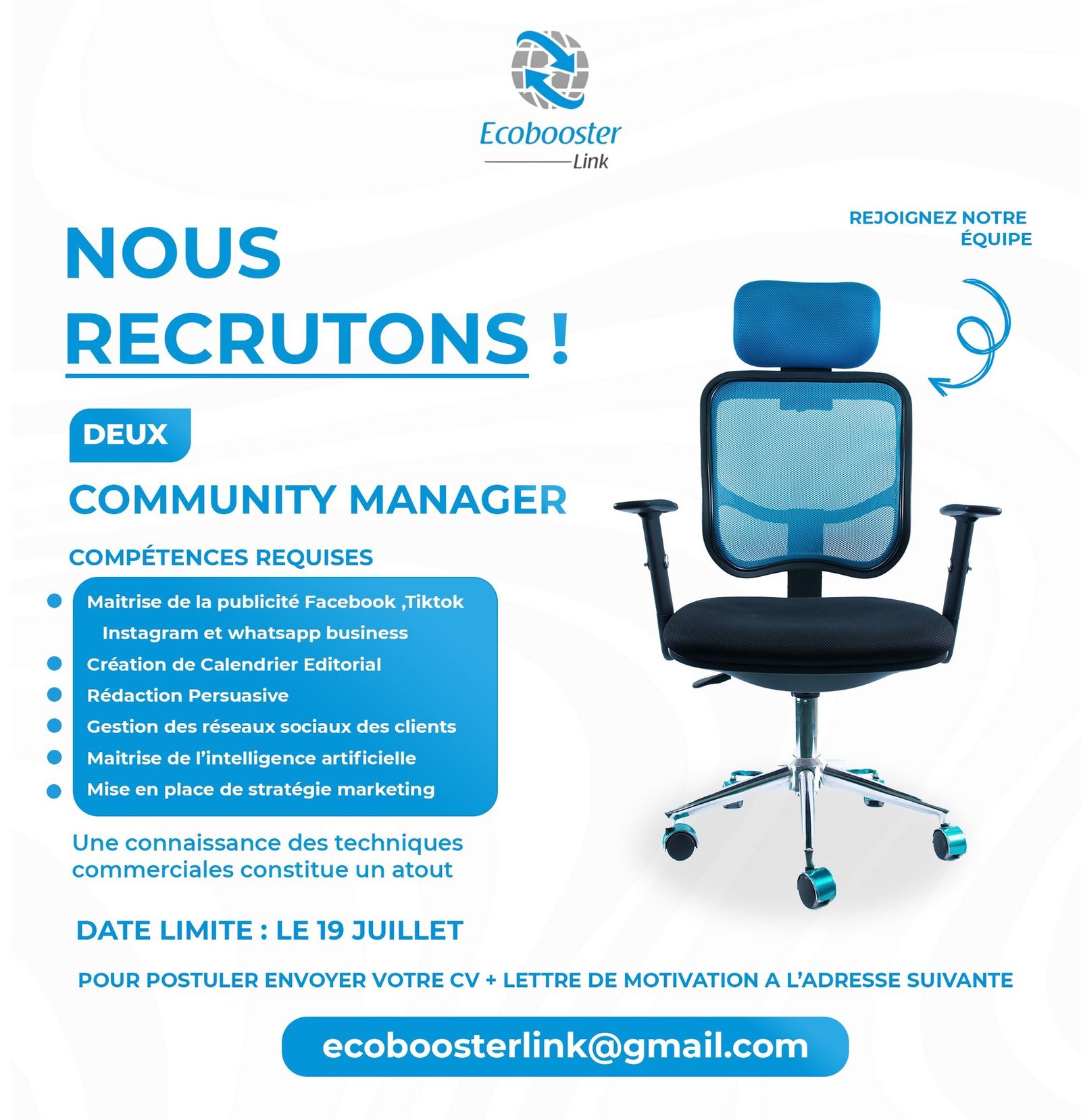 ECOBOOSTER LINK RECRUTE 02 COMMUNITY MANAGER H/F - Y'a bara | Offres d'Emplois et Stages