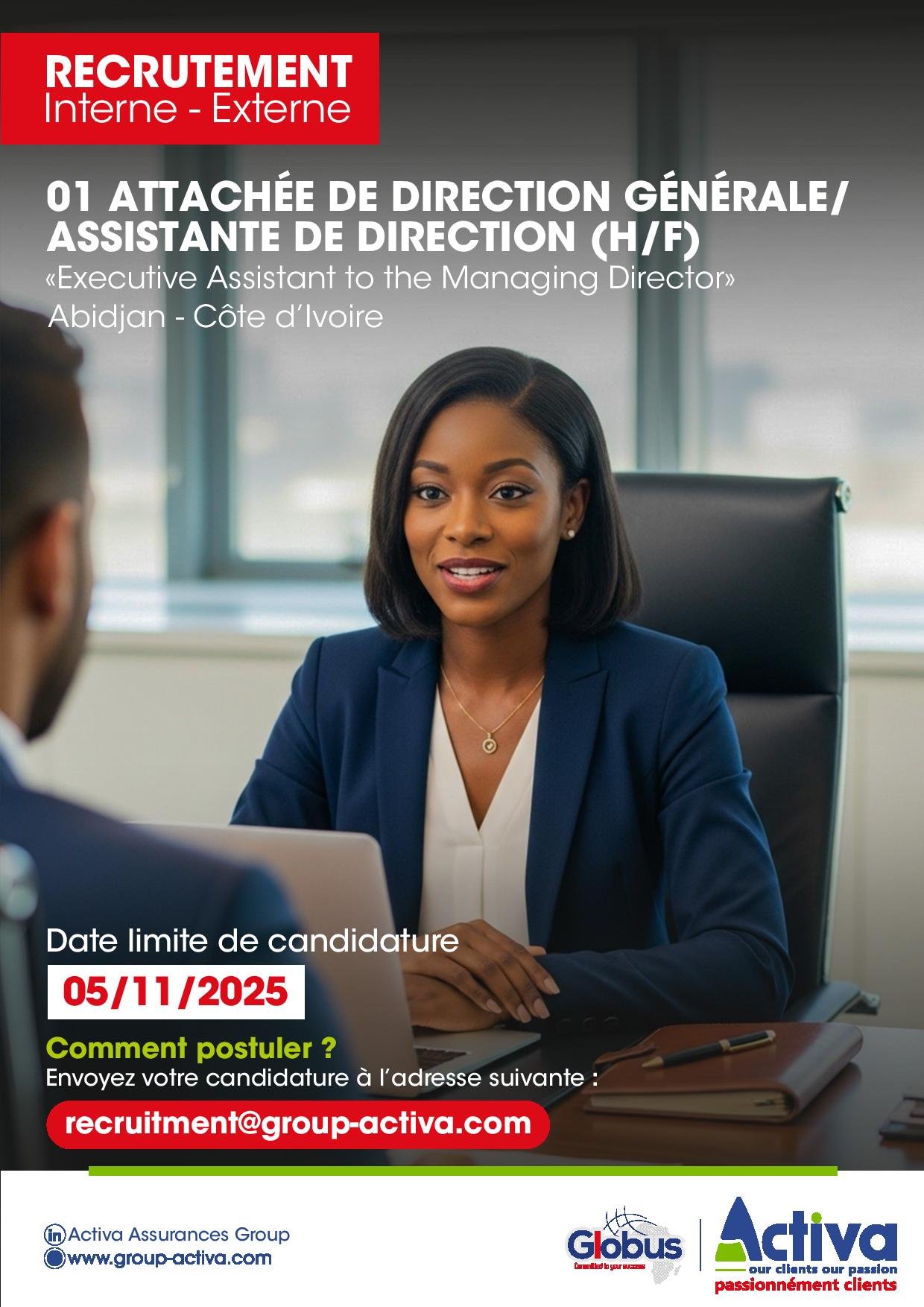 ACTIVA RECRUTE ASSISTANTE DE DIRECTION - Y'a bara | Offres d'Emplois et Stages