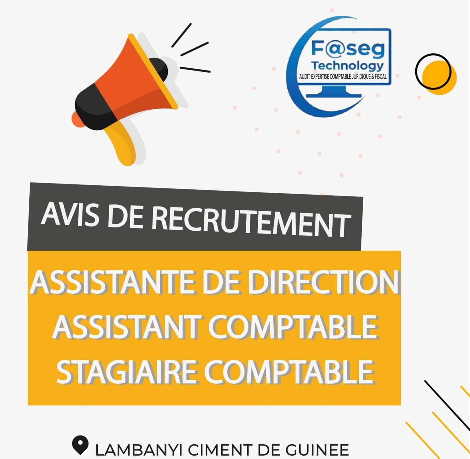 FASEG TECHNOLOGY RECRUTE 03 POSTES H/F - Y'a bara | Offres d'Emplois et ...