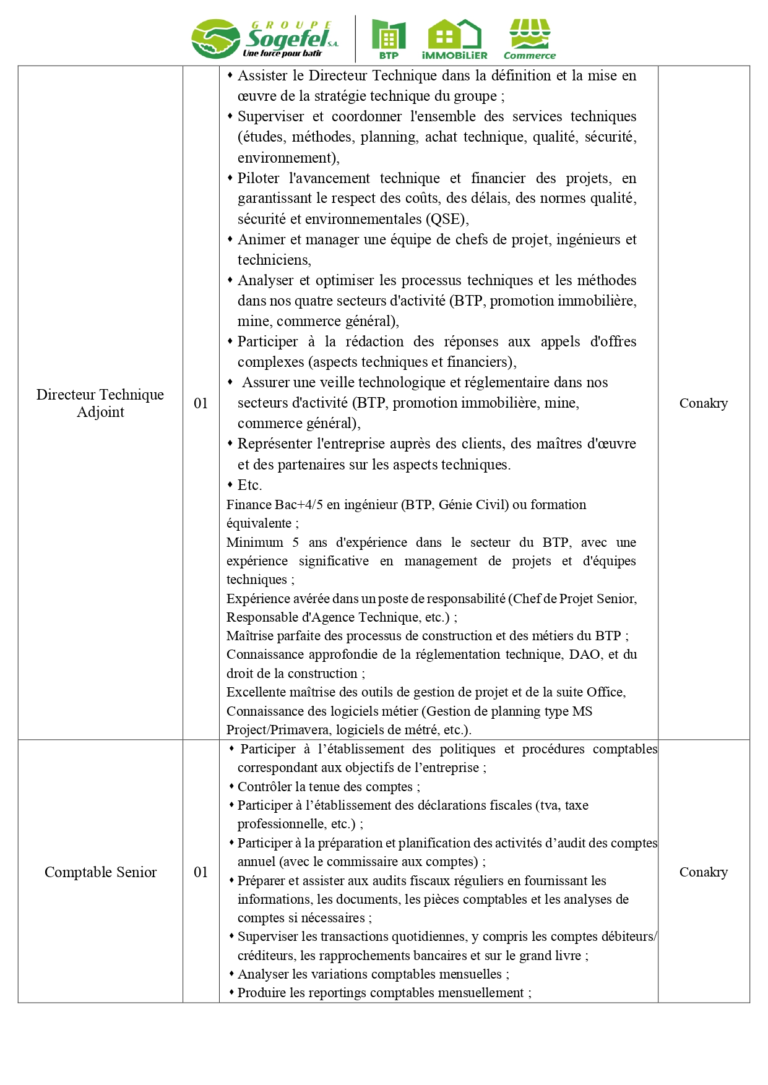 SOGEFEL RECRUTE PLUSIEURS POSTES H/F - Y'a bara | Offres d'Emplois et ...